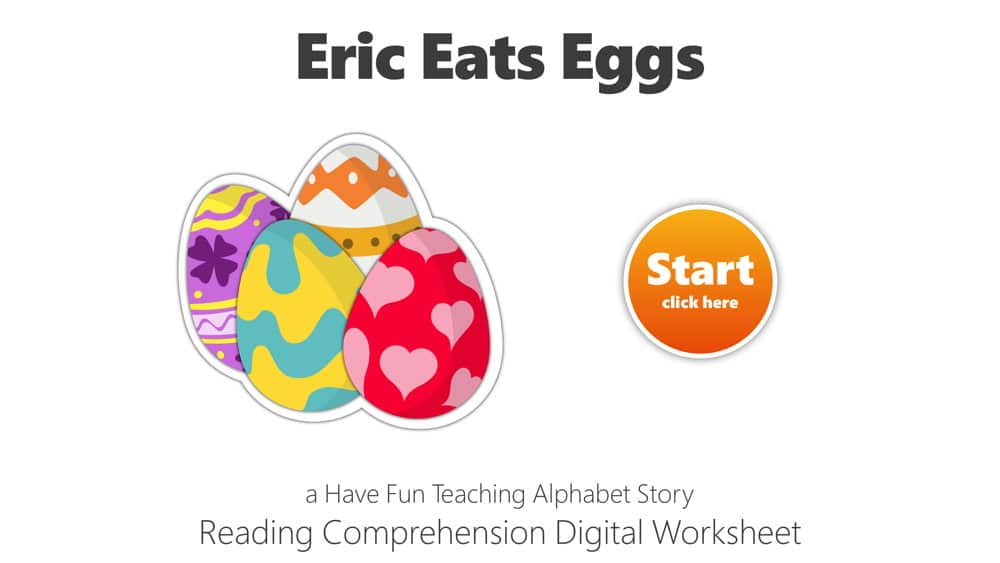 Letter E Eric Eats Eggs Reading Comprehension Digital Worksheet by ...