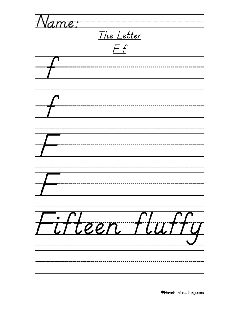 Letter F D'Nealian Script Handwriting Practice Worksheet by Teach Simple