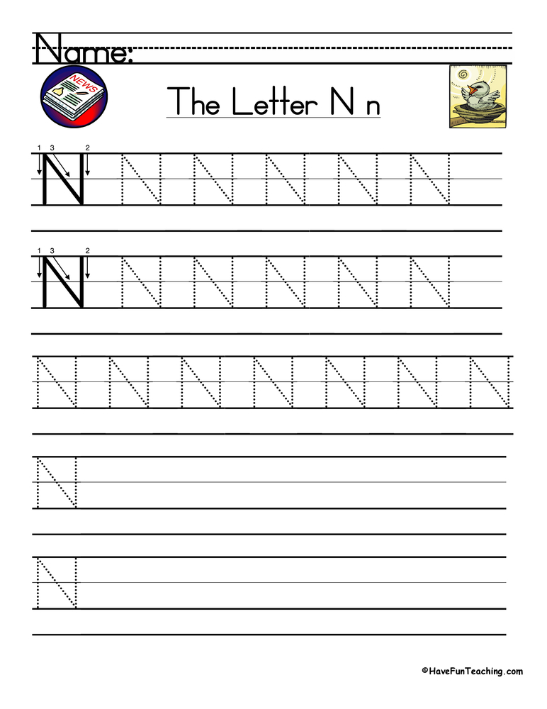 Letter N Handwriting Practice Worksheet by Teach Simple