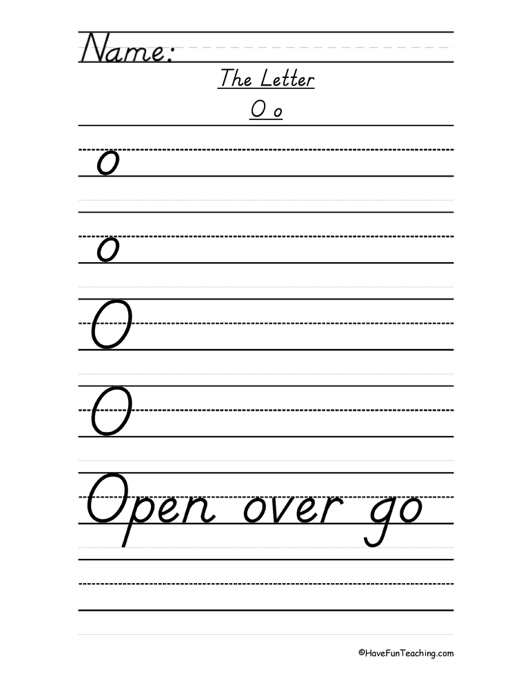 Letter O D'Nealian Style Handwriting Practice Worksheet by Teach Simple