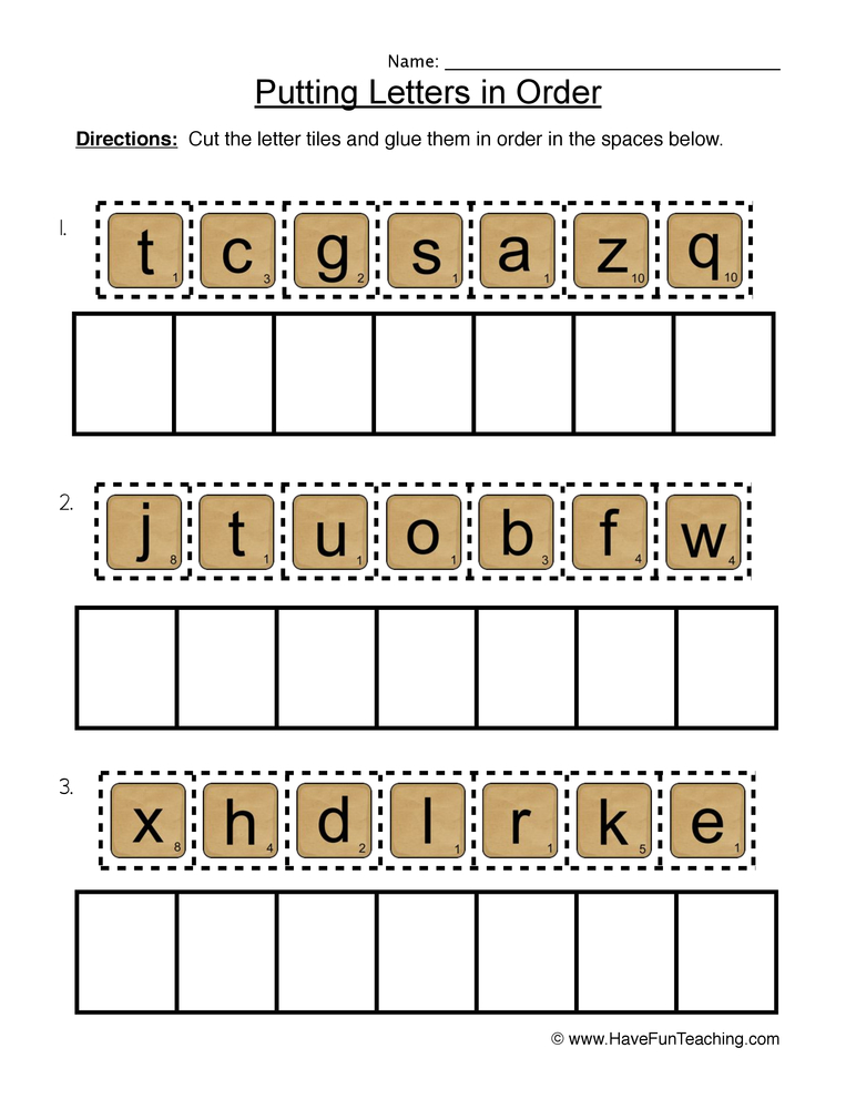 Letter Order Placement Worksheet by Teach Simple