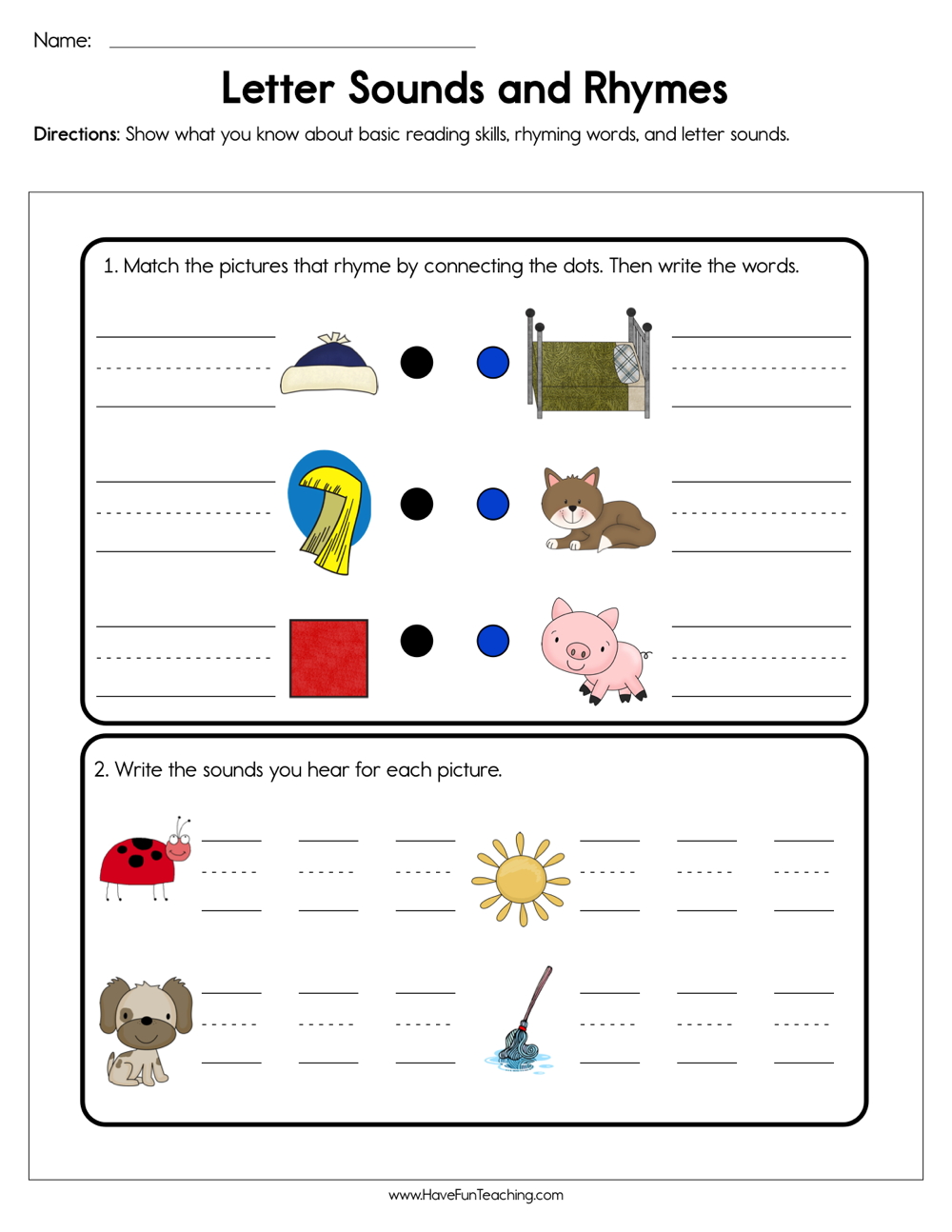 Letter Sounds and Rhymes Worksheet by Teach Simple