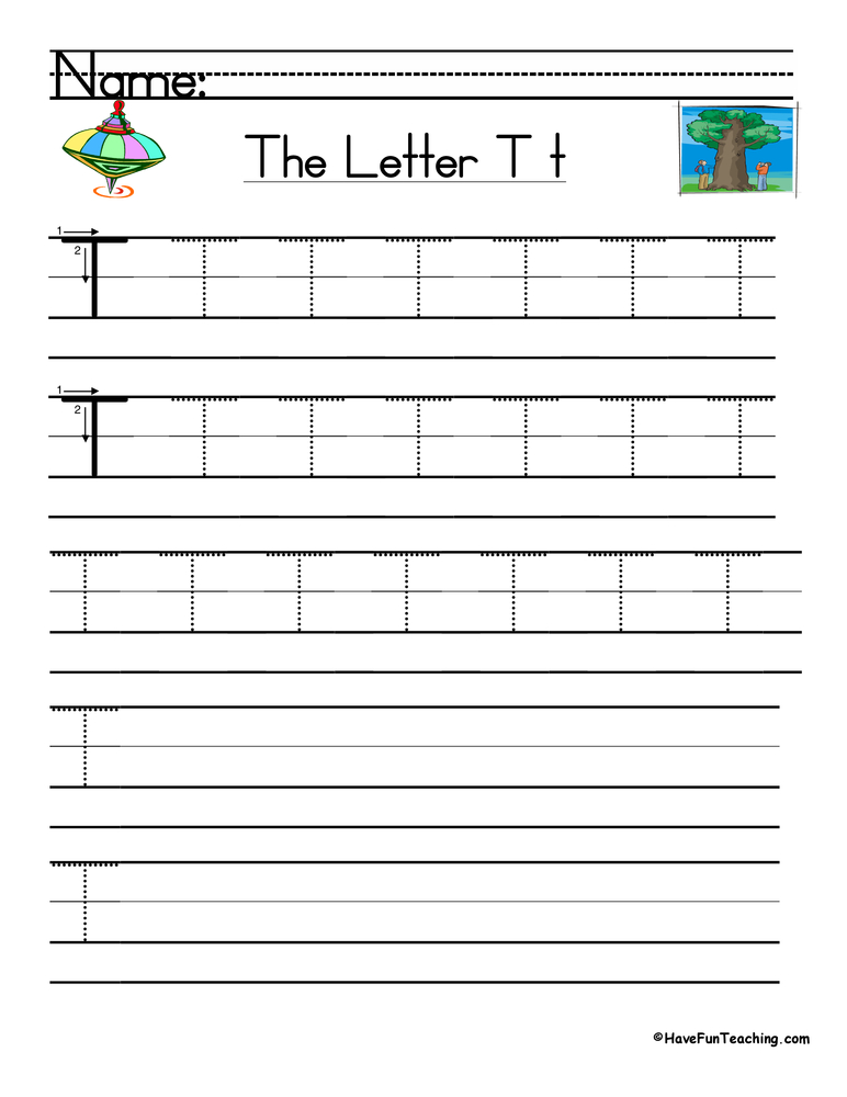 Letter T Handwriting Practice Worksheet by Teach Simple