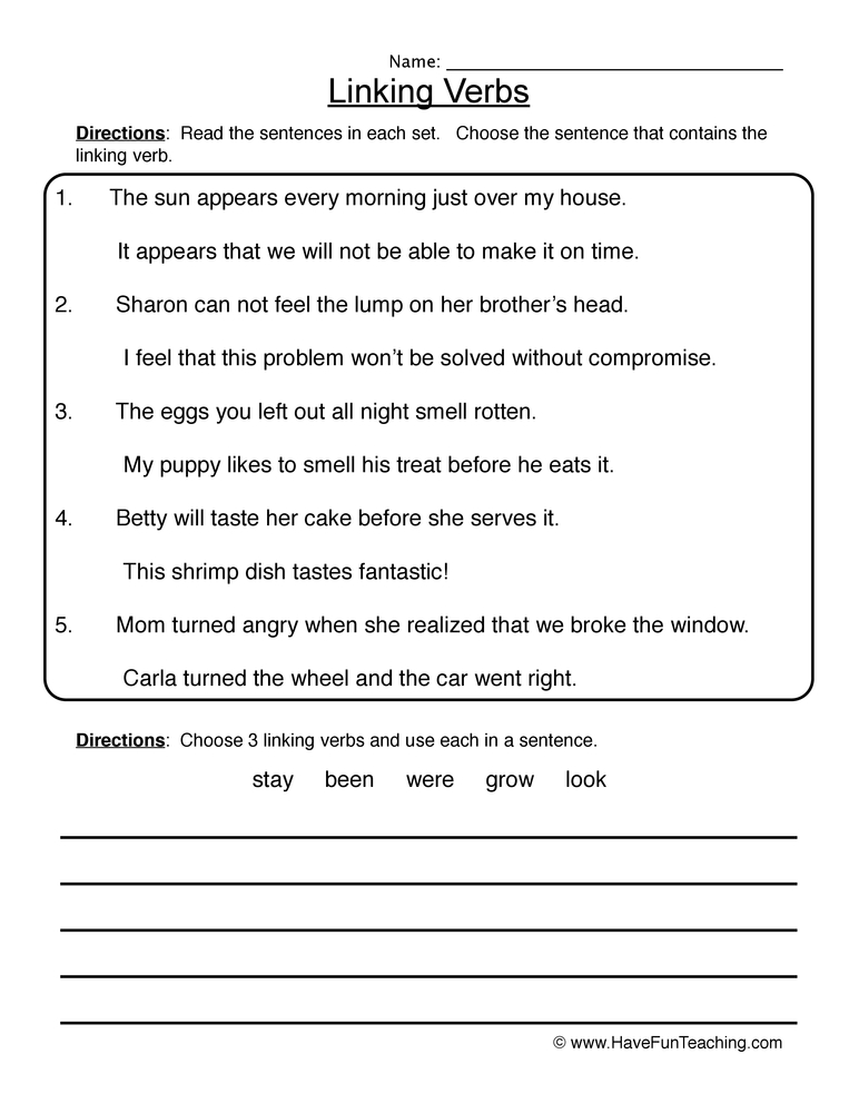 Linking Verbs Search Worksheet by Teach Simple