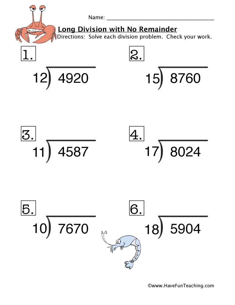 Long Division No Remainders Worksheet By Teach Simple