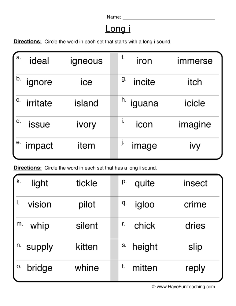 Long I Worksheet by Teach Simple