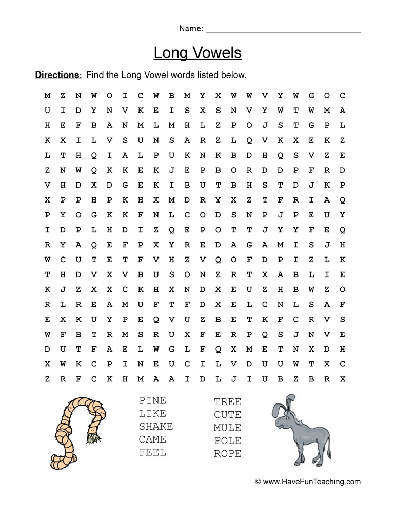 Long Vowels Word Search Worksheet by Teach Simple
