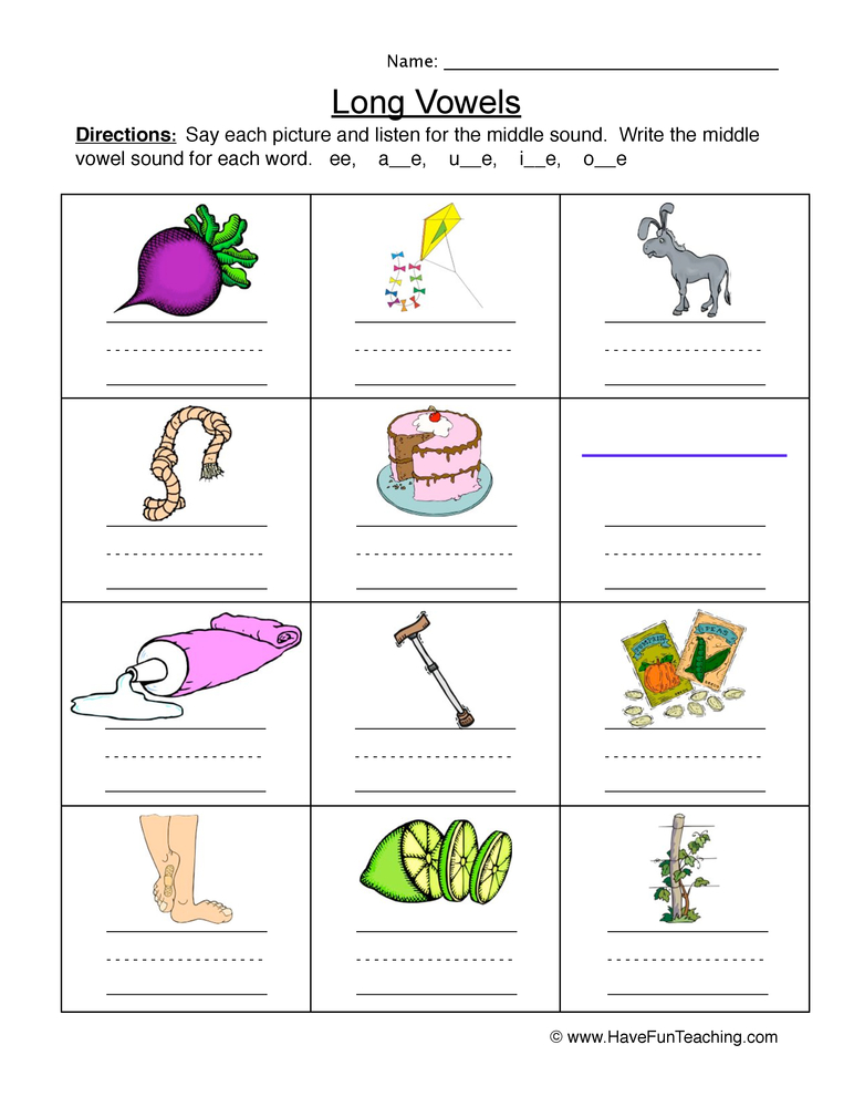 Long Vowels Writing Worksheet by Teach Simple