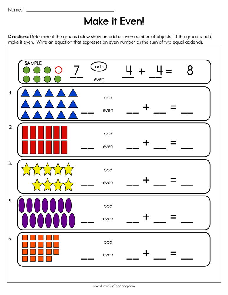 Make it Even Worksheet by Teach Simple