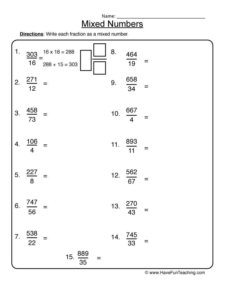 Making Mixed Numbers Worksheet By Teach Simple