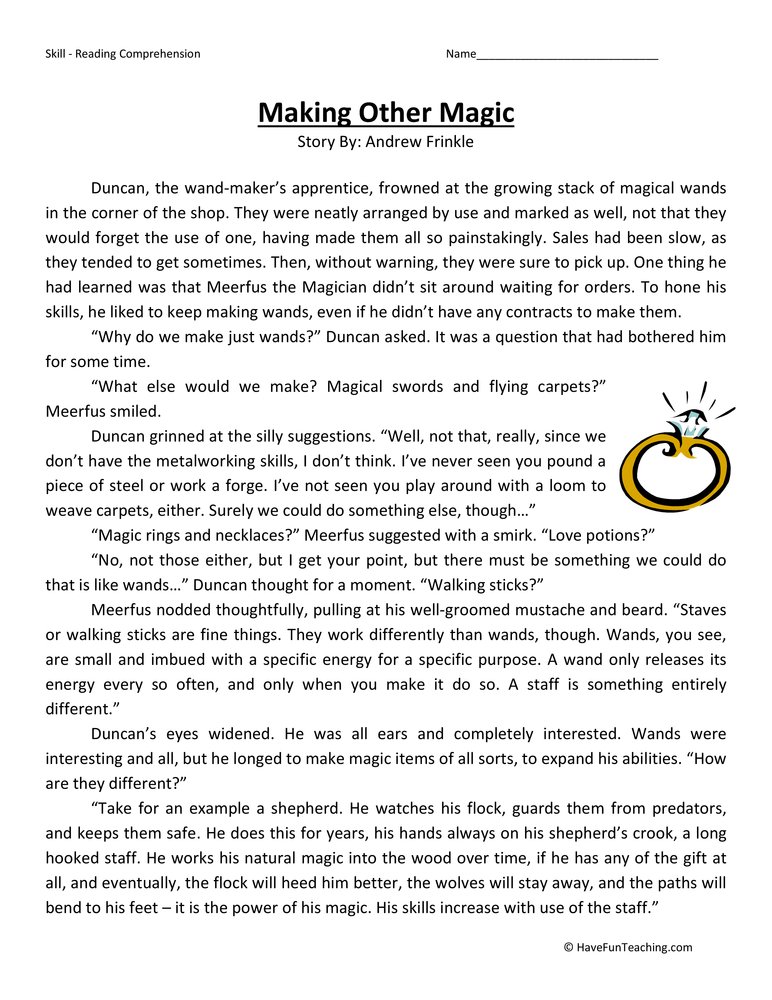 Making Other Magic Reading Comprehension Worksheet by Teach Simple