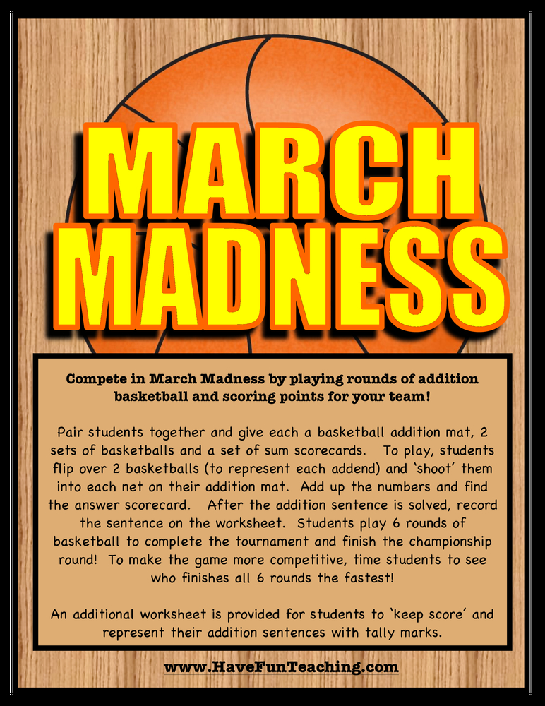 March Madness Basketball Addition Activity by Teach Simple