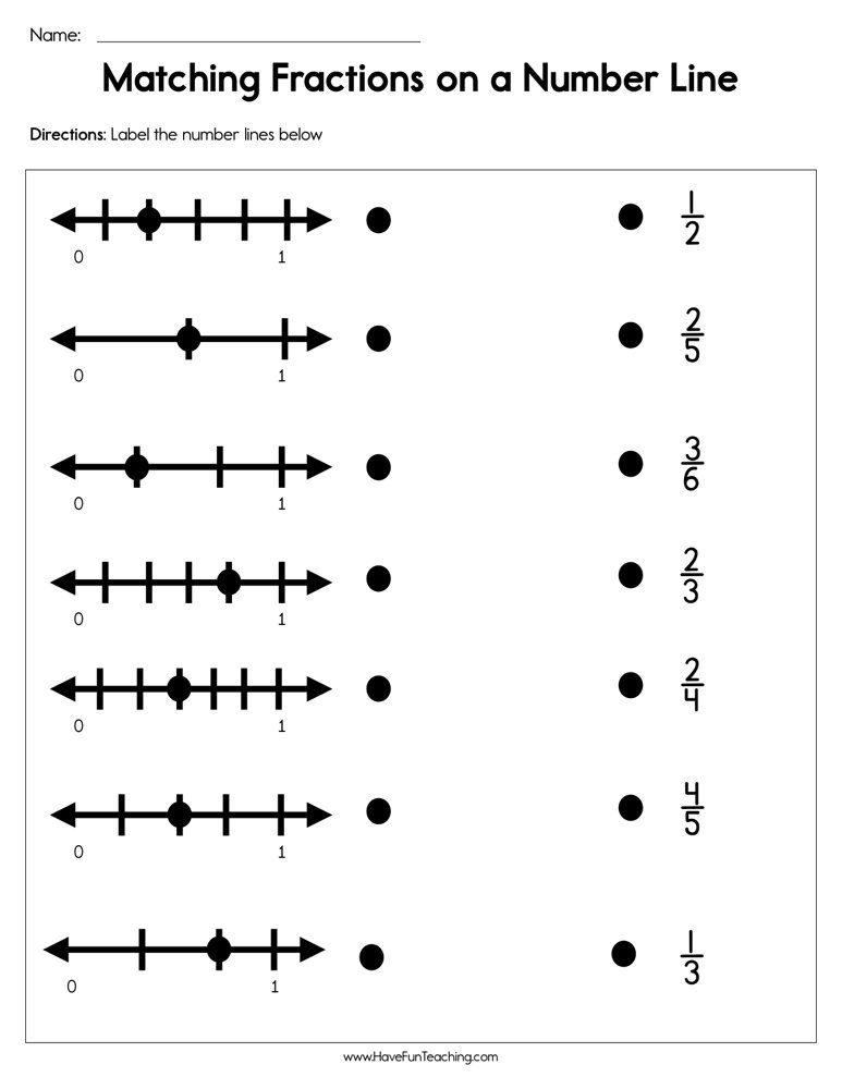 Matching Fractions On A Number Line Worksheet By Teach Simple