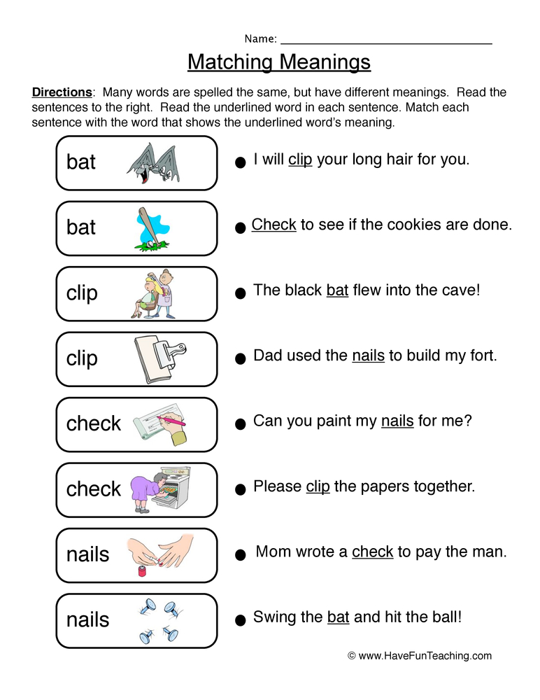 Words With Multiple Meanings Worksheet