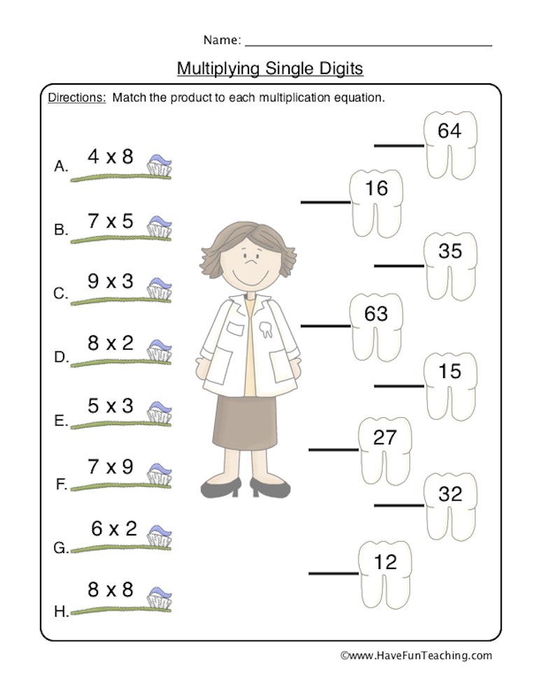 Matching Multiplication Products Worksheet by Teach Simple