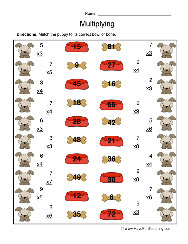 Matching Single Digit Multiplication Worksheet by Teach Simple