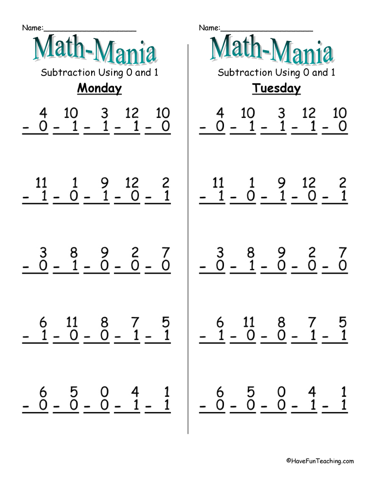 Math Mania Subtraction Daily Test Practice By Teach Simple