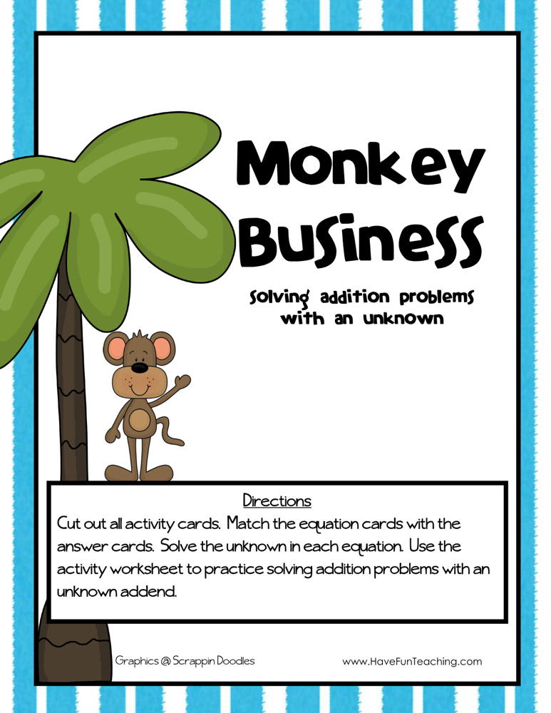Monkey Business Adding with an Unknown Number Activity by Teach Simple