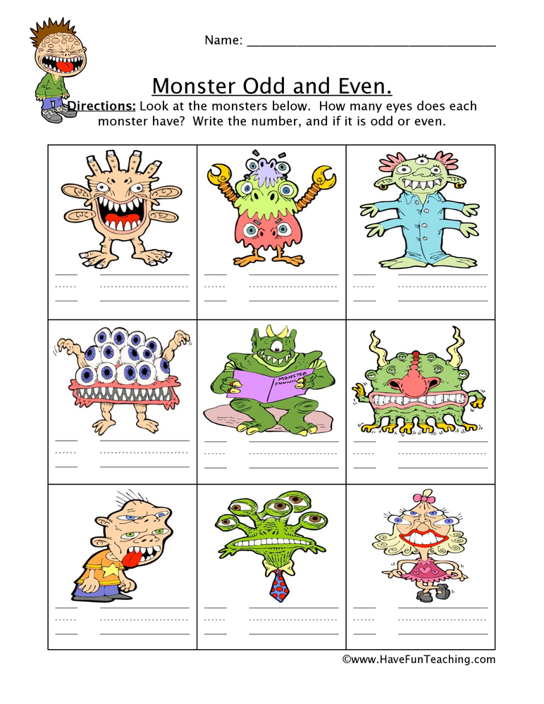 Monster Odd Even Worksheet by Teach Simple