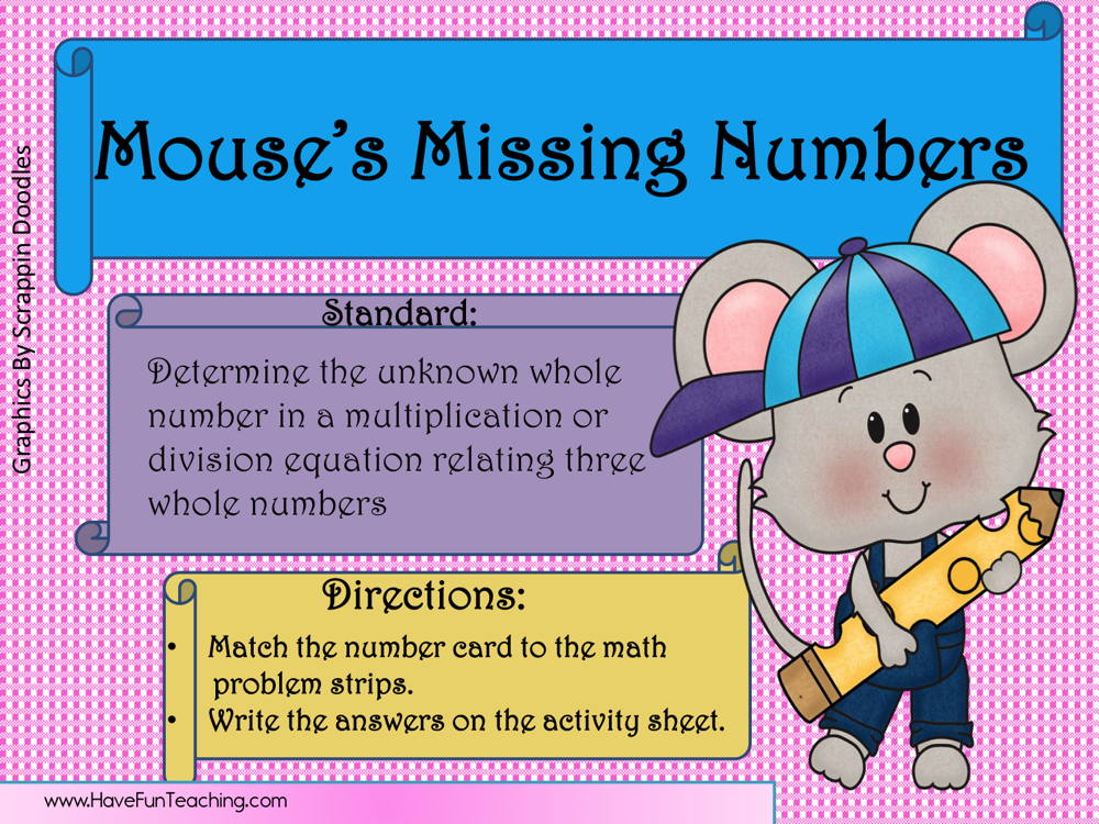Mouses Missing Numbers Multiplication Division Activity by Teach Simple