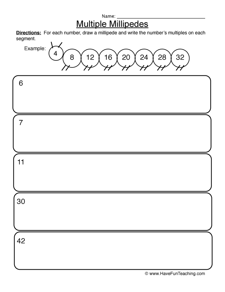 Multiples Millipedes Worksheet by Teach Simple