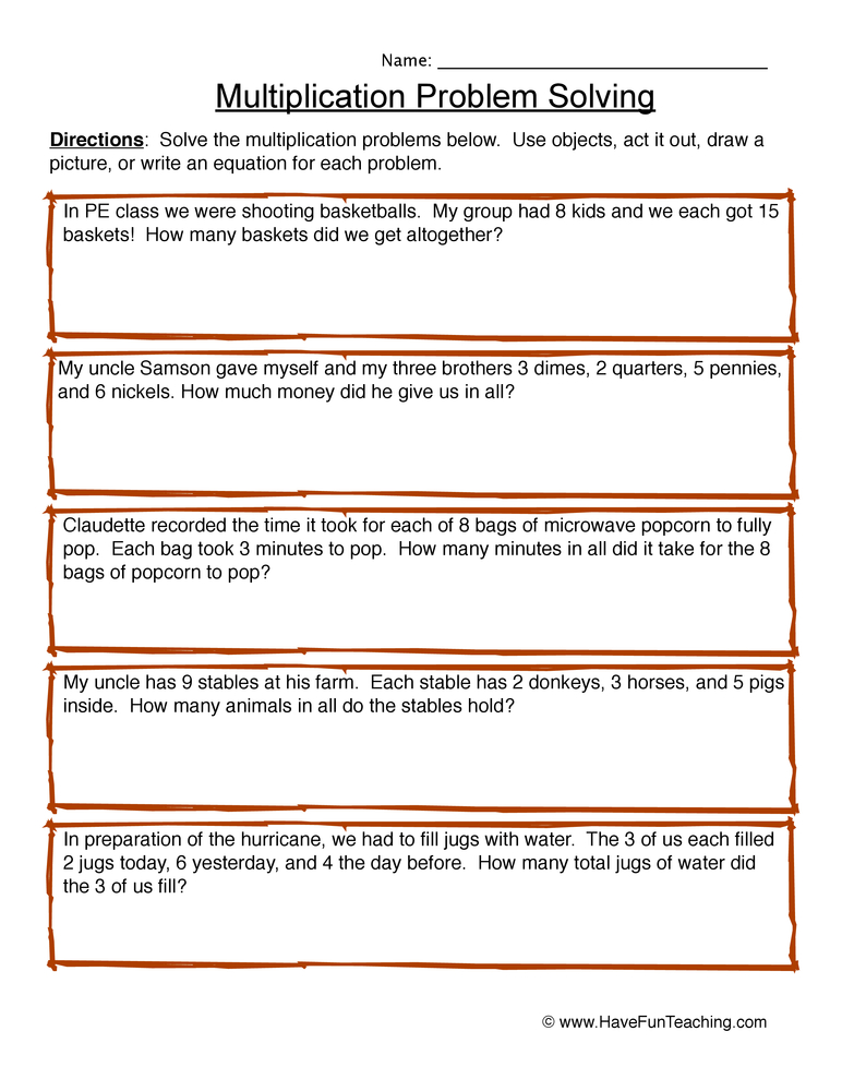Multiplication Word Problem Worksheet by Teach Simple