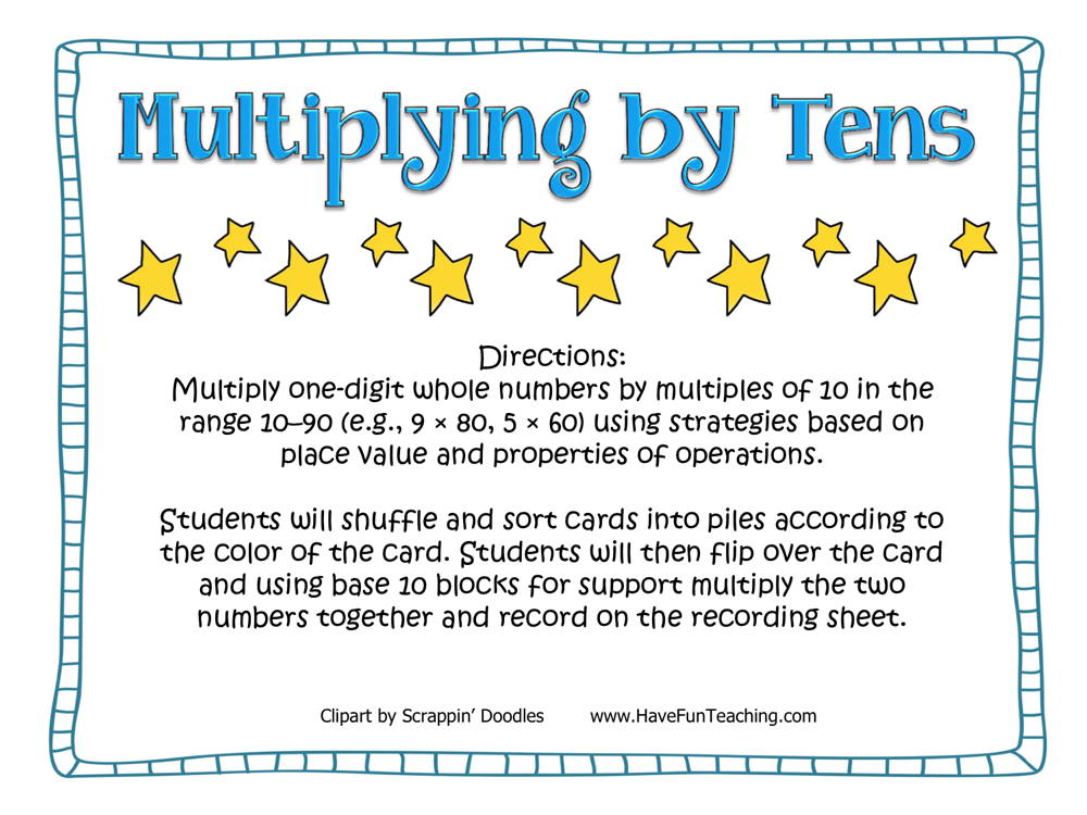 Multiplying by Tens Activity by Teach Simple