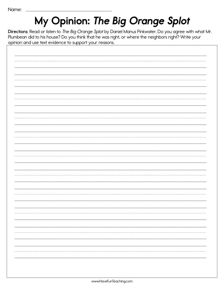 My Opinion The Big Orange Splot Worksheet by Teach Simple