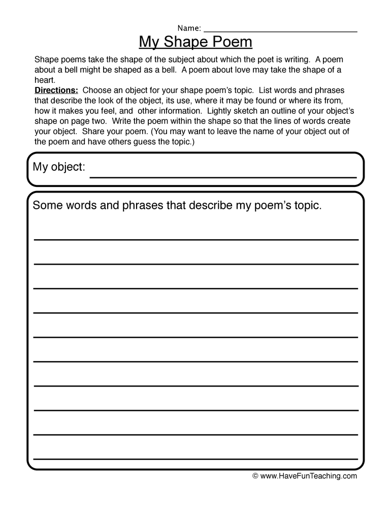 My Shape Poem Worksheet by Teach Simple