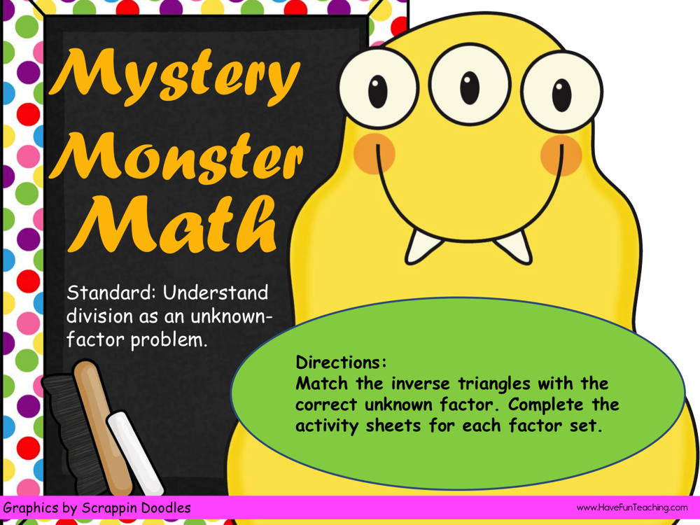 Mystery Monster Math Unknown Factors Activity by Teach Simple