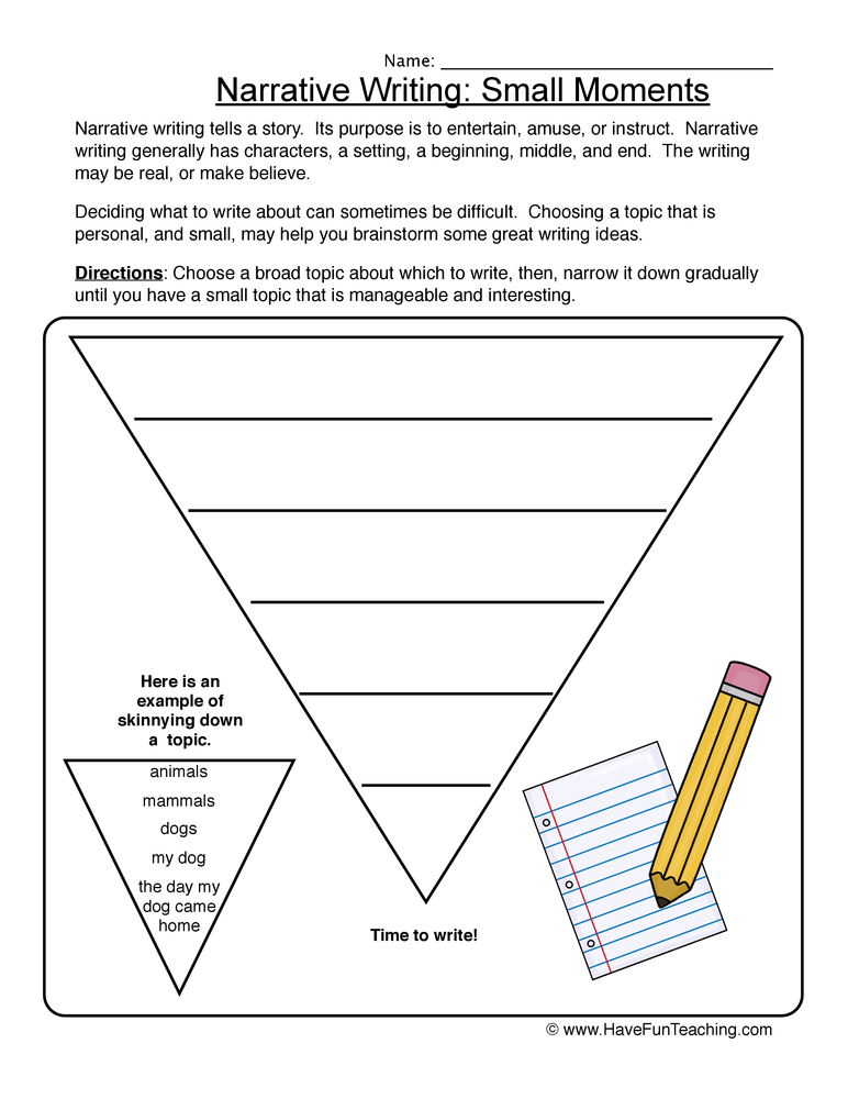 Narrative Writing Small Moments Worksheet by Teach Simple
