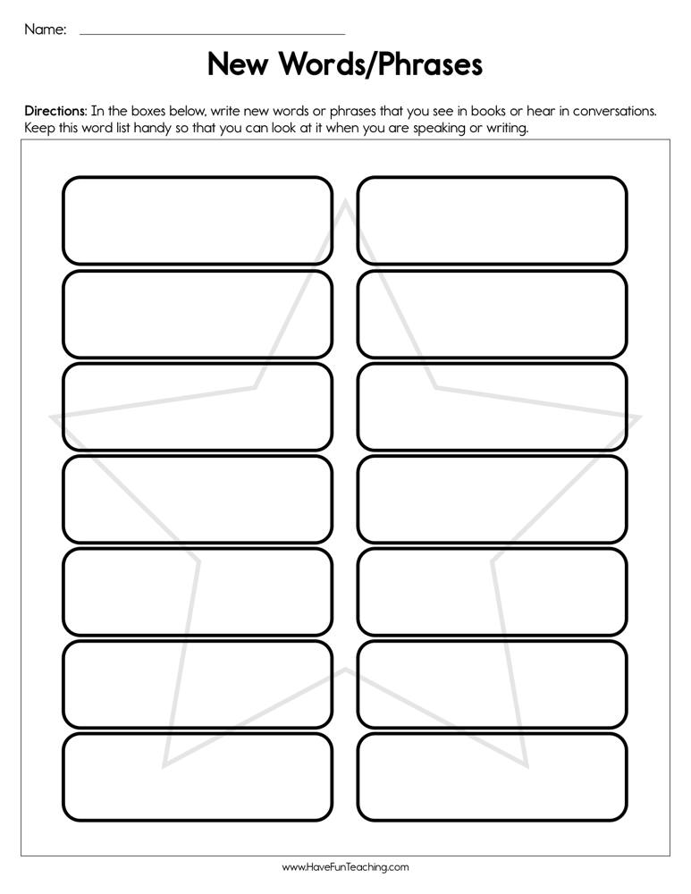 New Words Phrases Worksheet by Teach Simple