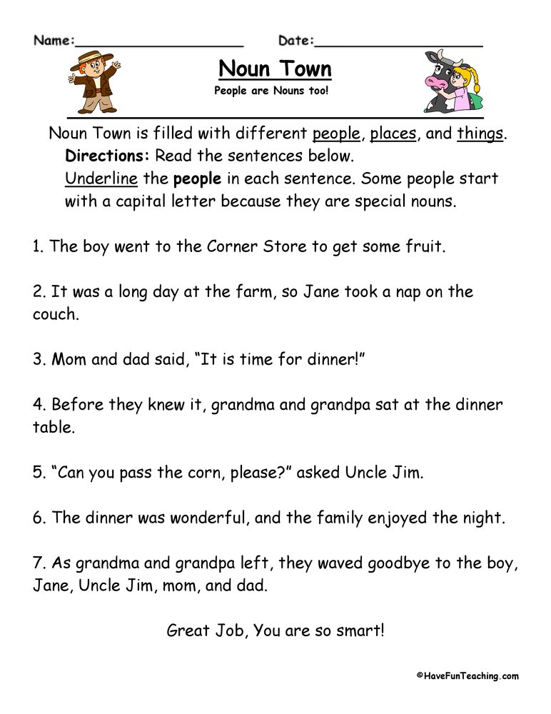 Noun Town Worksheet by Teach Simple
