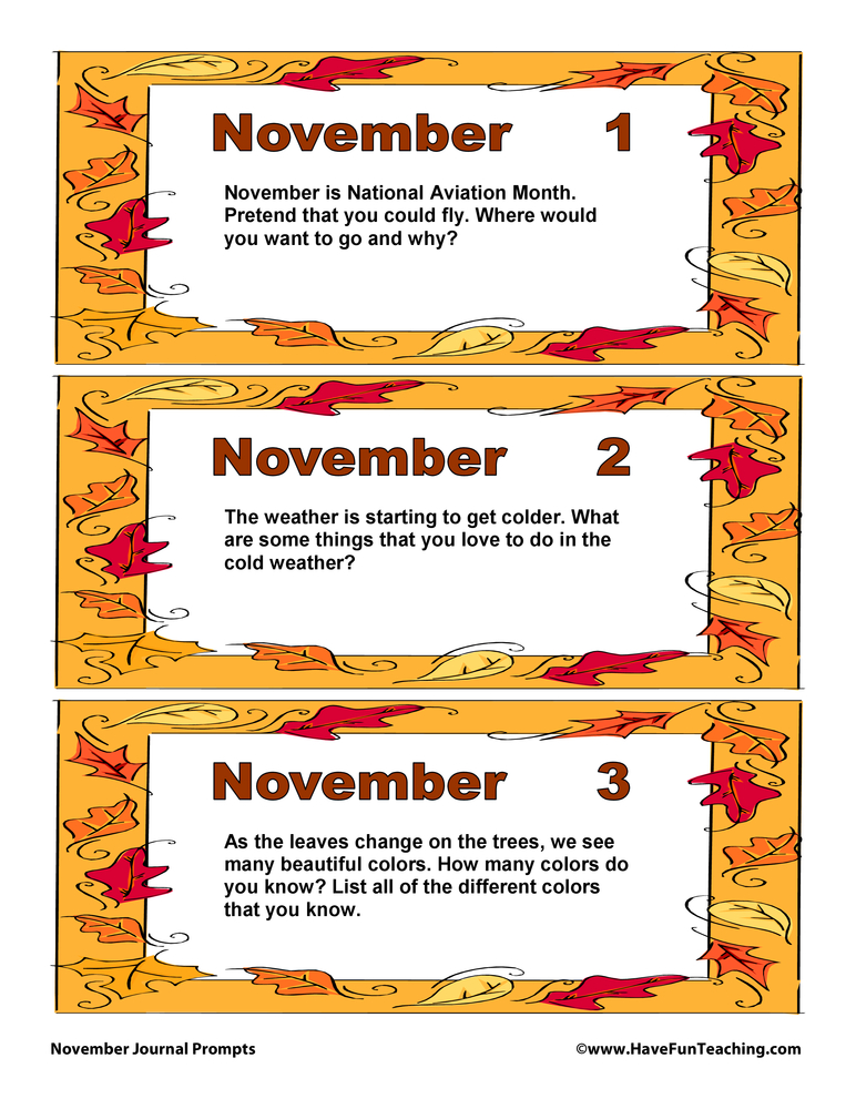 November Daily Journal Prompts by Teach Simple