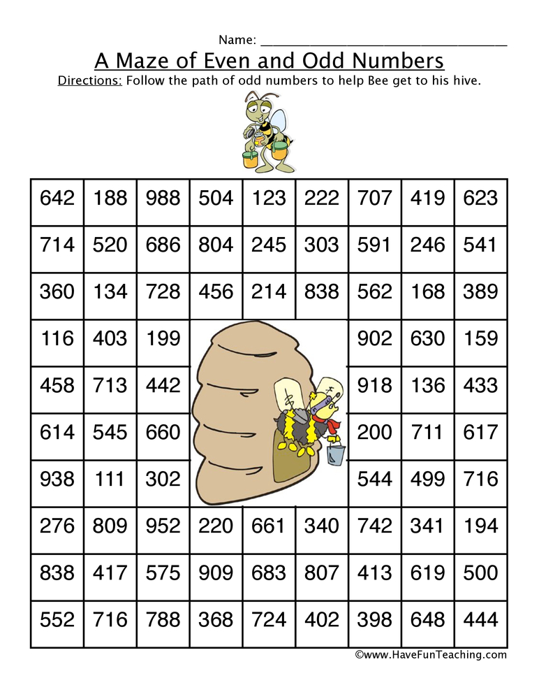 Odd Number Bee Maze Worksheet by Teach Simple