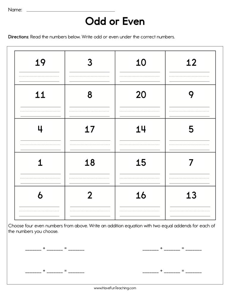 Odd or Even Worksheet by Teach Simple