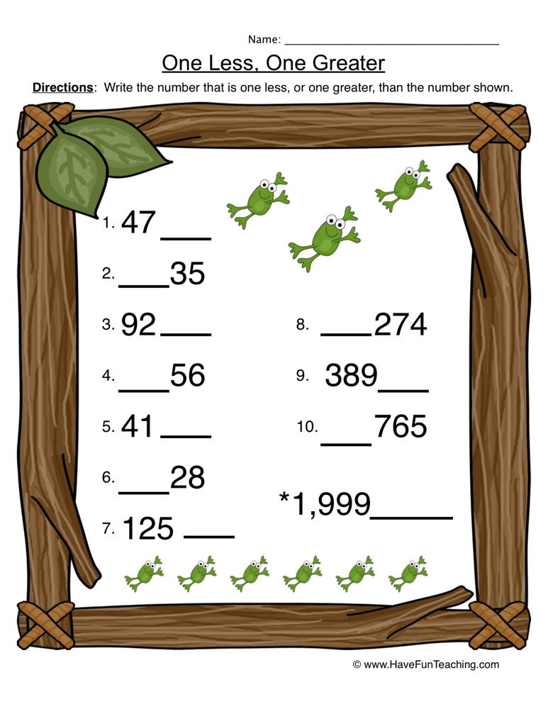 One Less One Greater Worksheet by Teach Simple