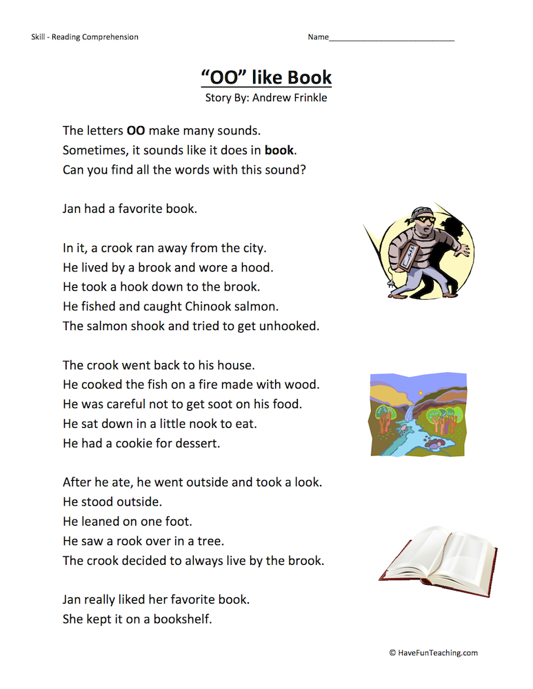 OO Like Book Reading Comprehension Worksheet by Teach Simple