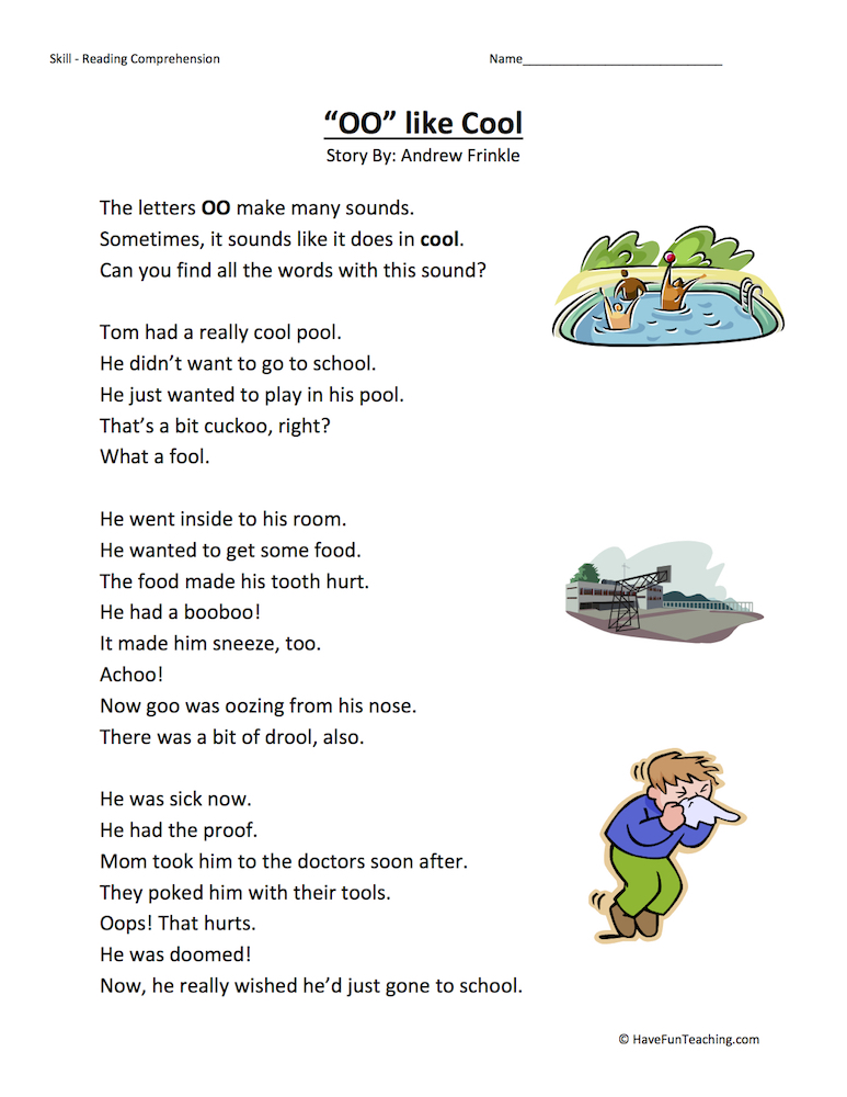 OO Like Cool Reading Comprehension Worksheet by Teach Simple