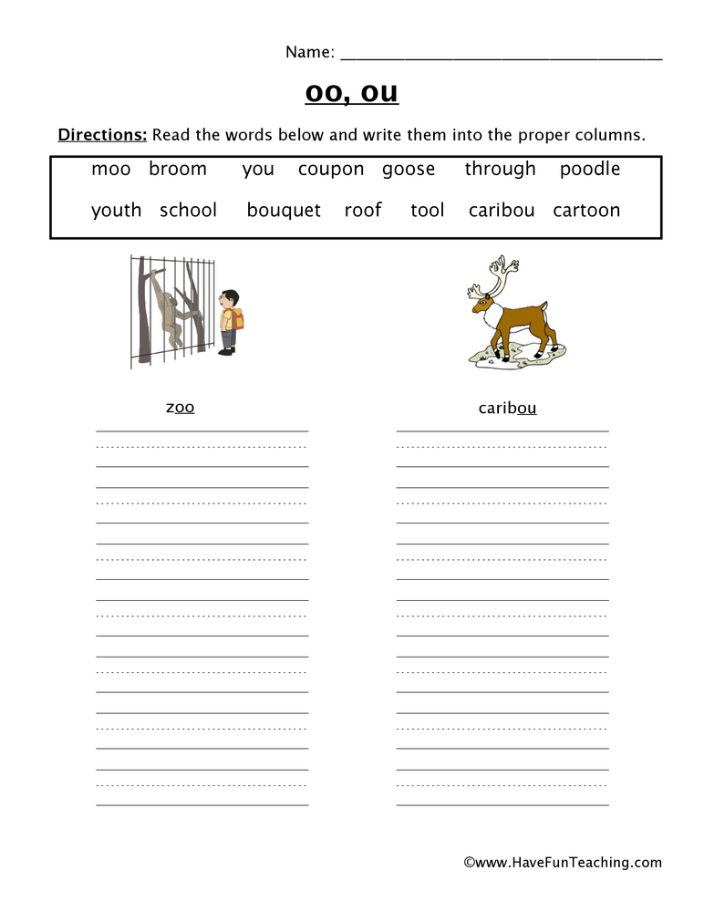 OO OU Worksheet by Teach Simple