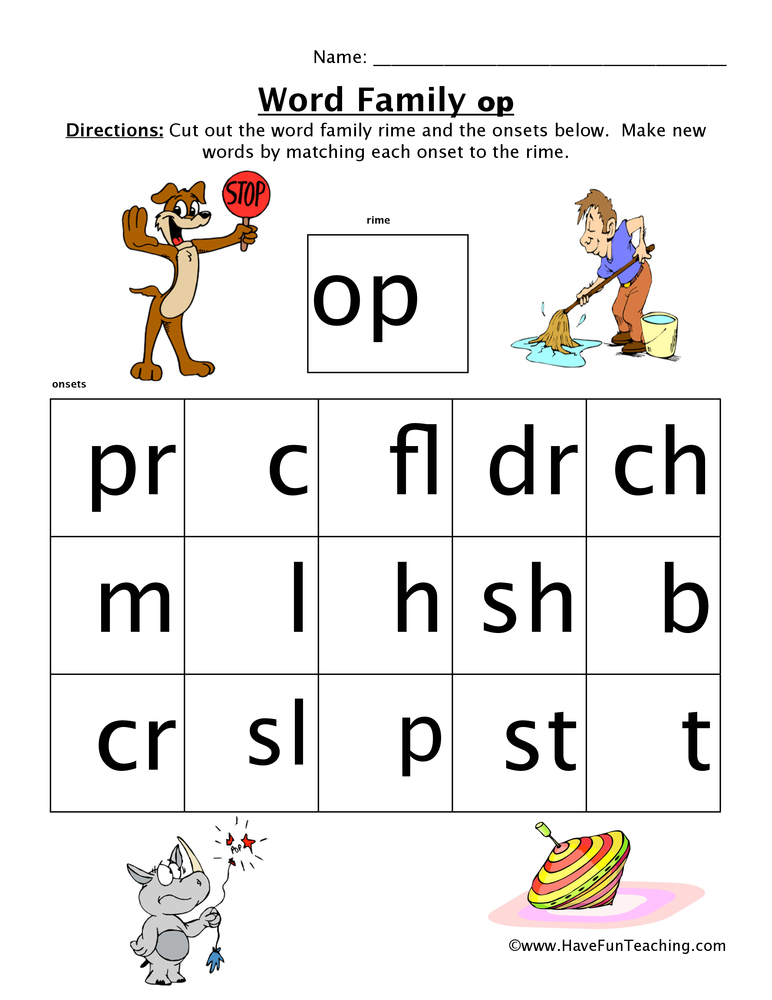 OP Word Family Worksheet by Teach Simple