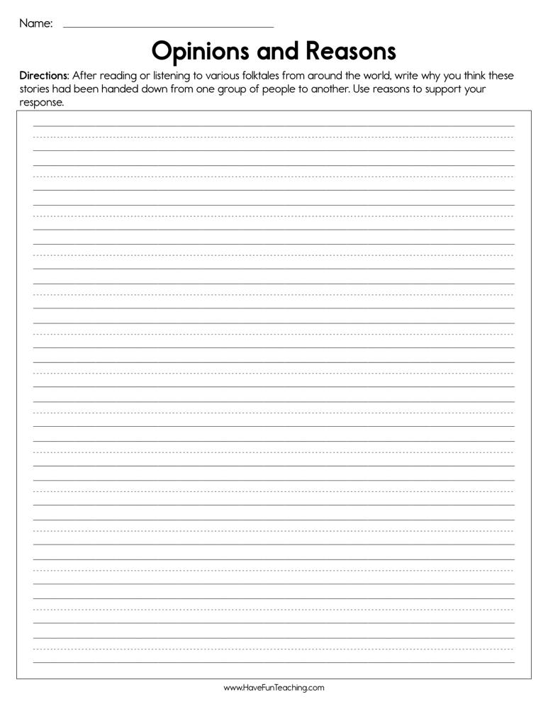Opinions and Reasons Worksheet by Teach Simple