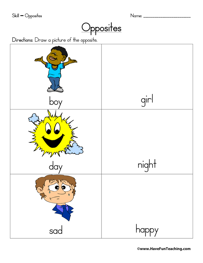 Opposites Drawings Worksheet by Teach Simple
