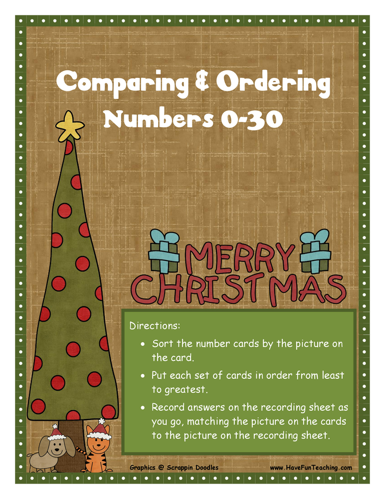 Ordering Numbers 0-30 Christmas Activity by Teach Simple