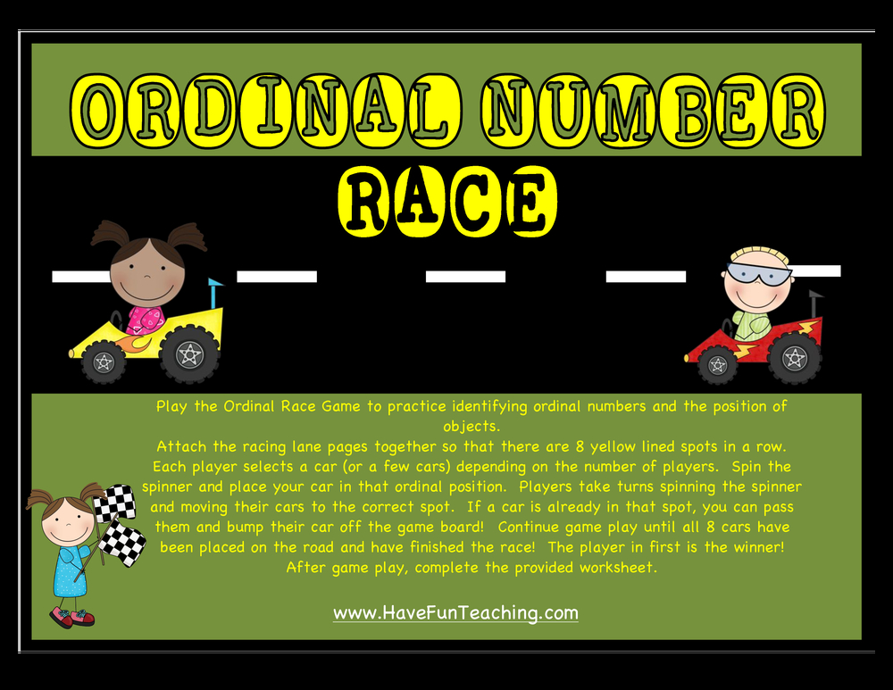 Ordinal Numbers Racecar Activity by Teach Simple