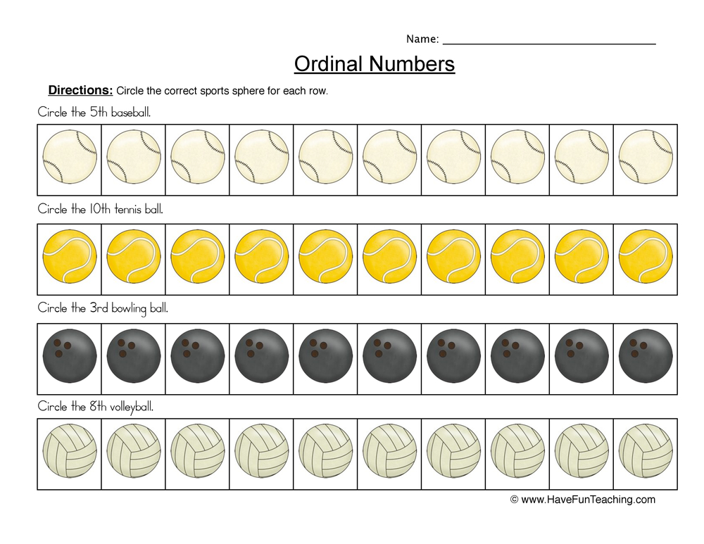 Ordinal Numbers Worksheet by Teach Simple