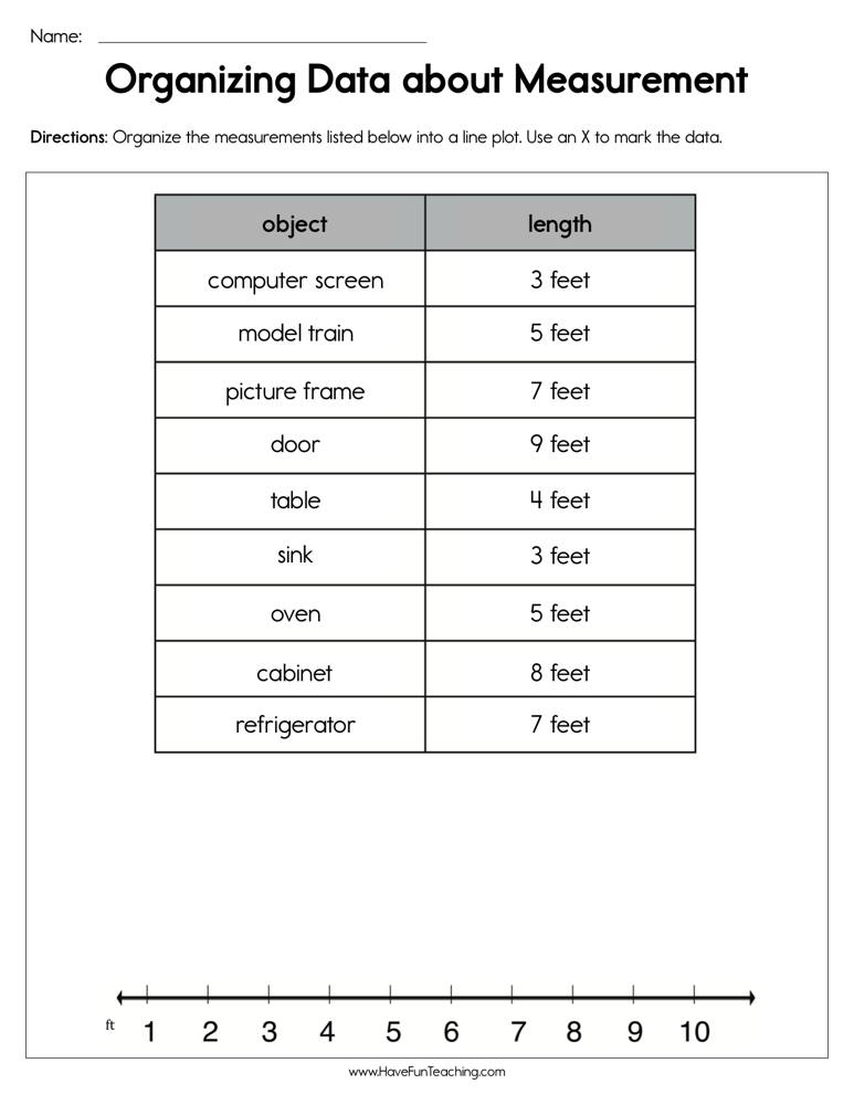 Organizing Data about Measurement Worksheet by Teach Simple