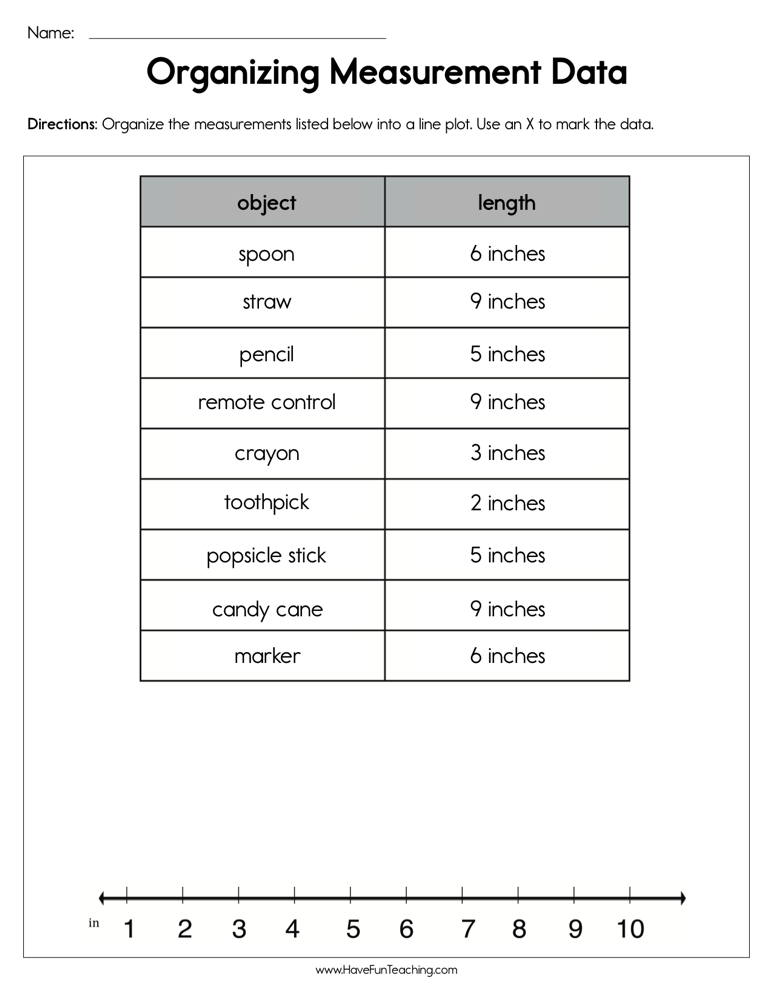 Organizing Measurement Data Worksheet by Teach Simple