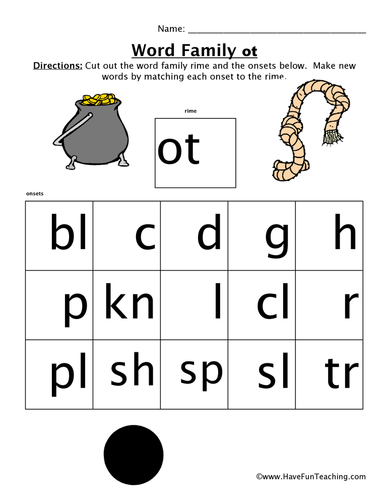 OT Word Family Worksheet by Teach Simple