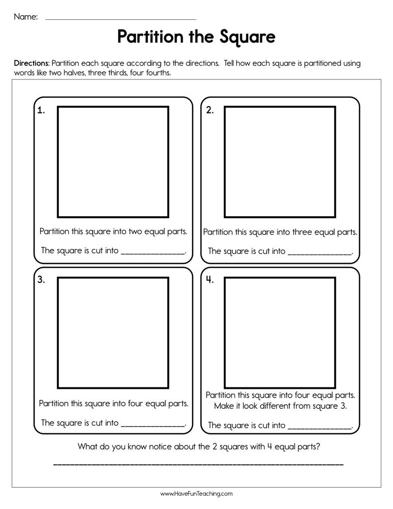 Partition The Square Worksheet By Teach Simple 